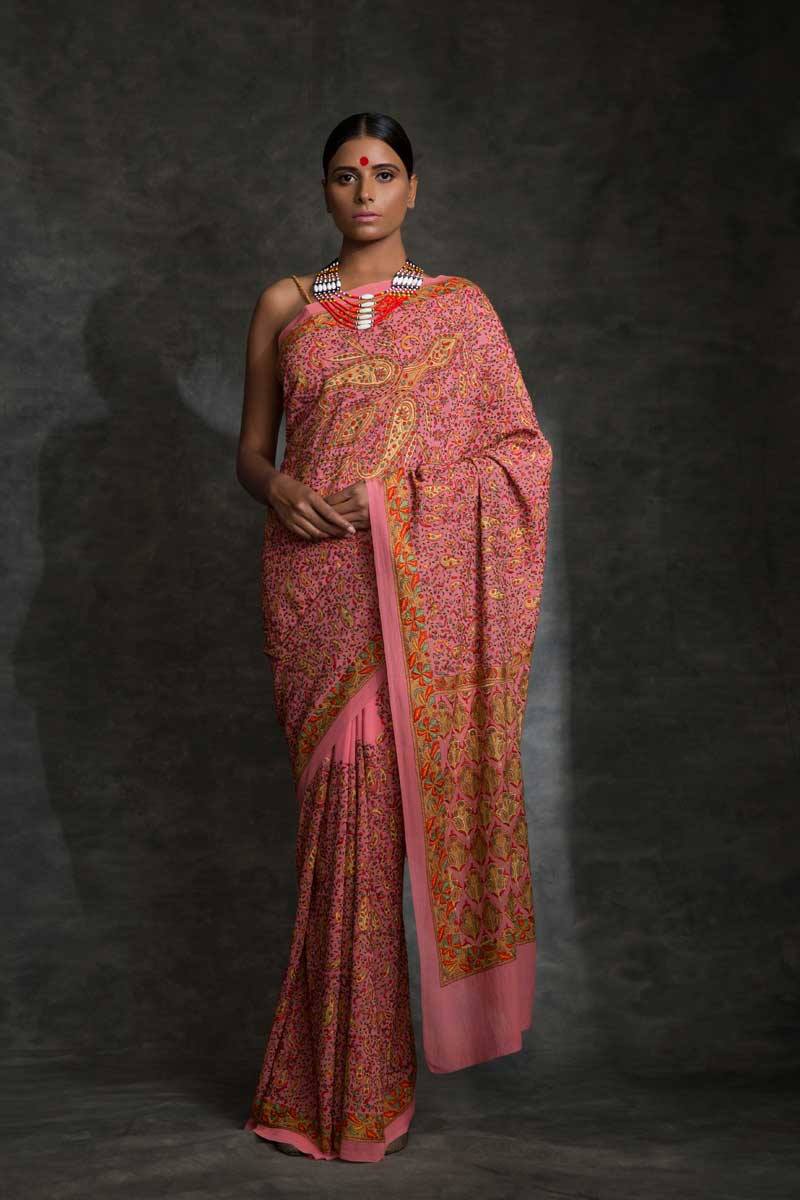 RenuDadlani :: Carrot pink paper machier saree