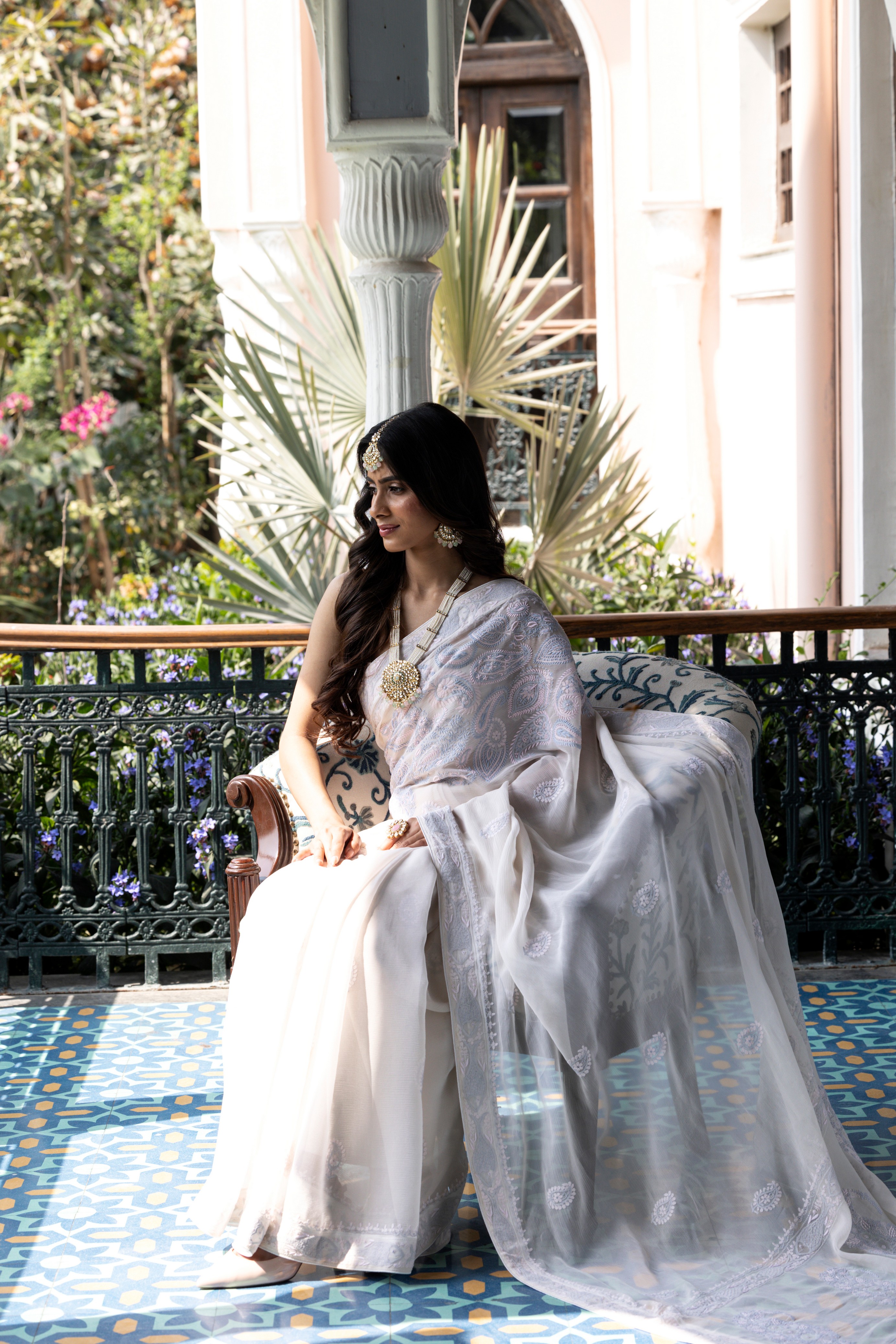 RenuDadlani :: White chikankari saree